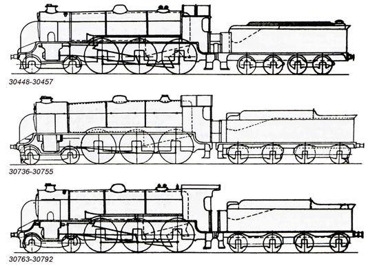 N15 4-6-0 LSWR Urie & SR Maunsell King Arthur 30448 – 30457, 30736 ...